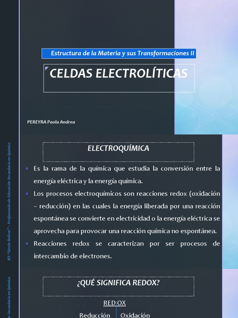 Celdas Electrolíticas | PDF | Redox | Electroquímica