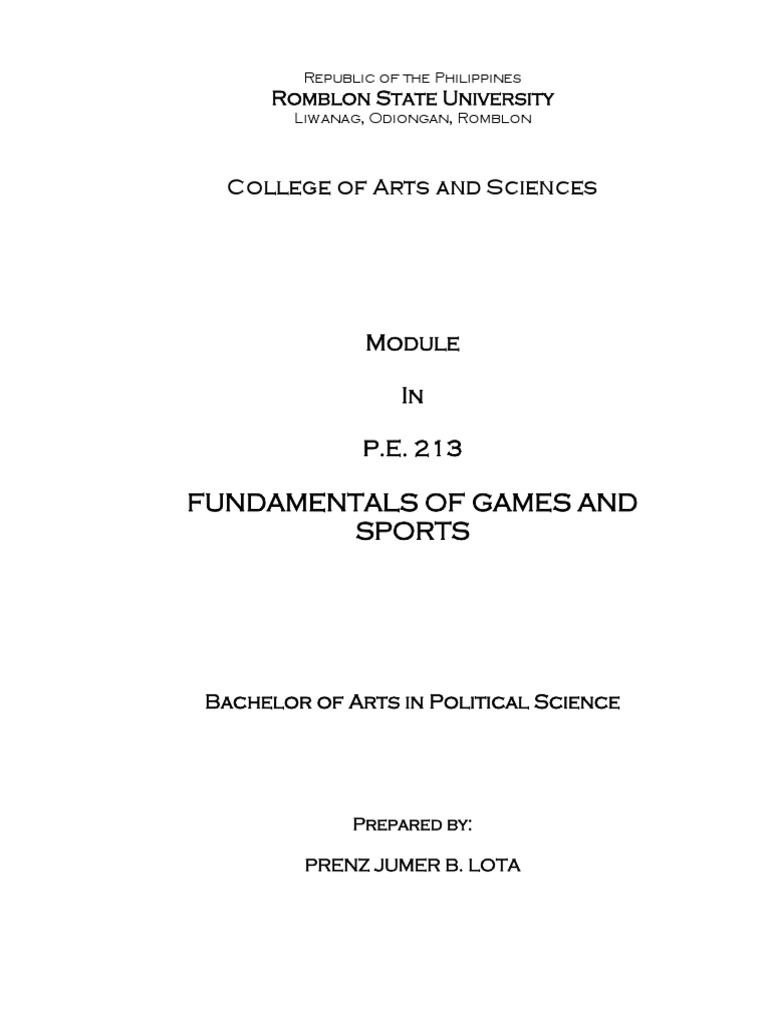 Fundamentals of Games and Sports Module for Bachelor of Arts in ...