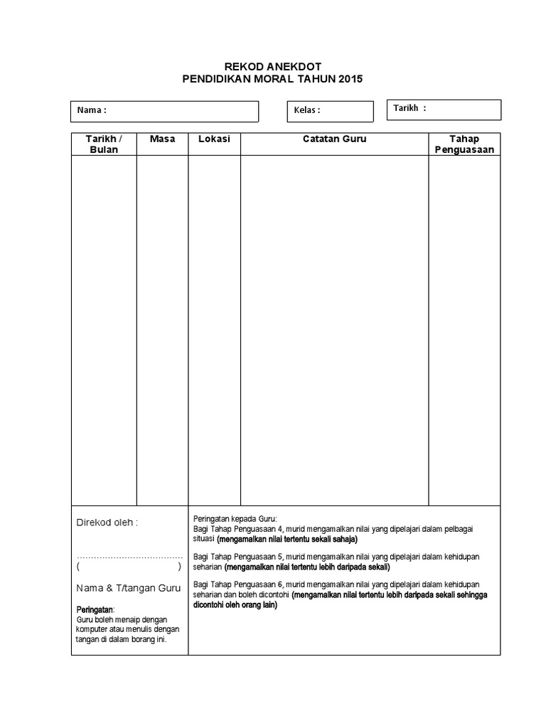 Contoh Borang Rekod-Anekdot - Kosong 1