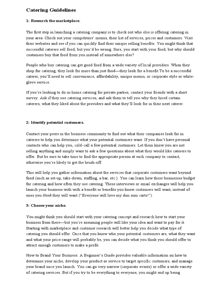 Catering Guidelines: 1: Research The Marketplace | PDF | Foods | Menu