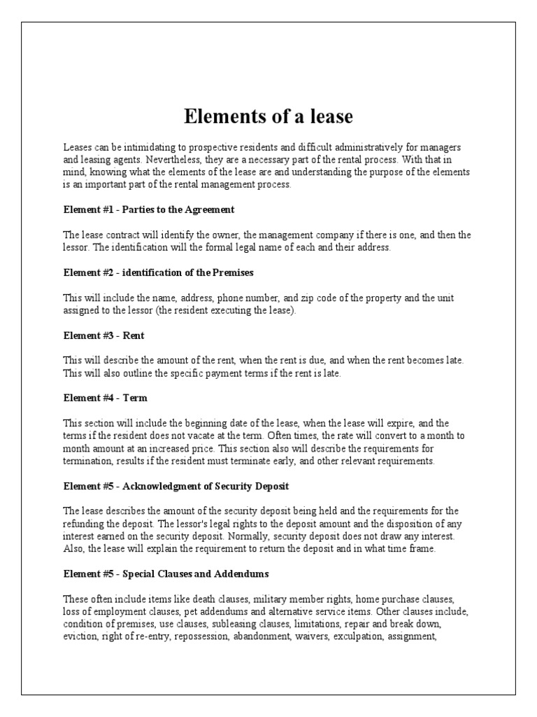 Elements of A Lease | PDF | Lease | Leasehold Estate