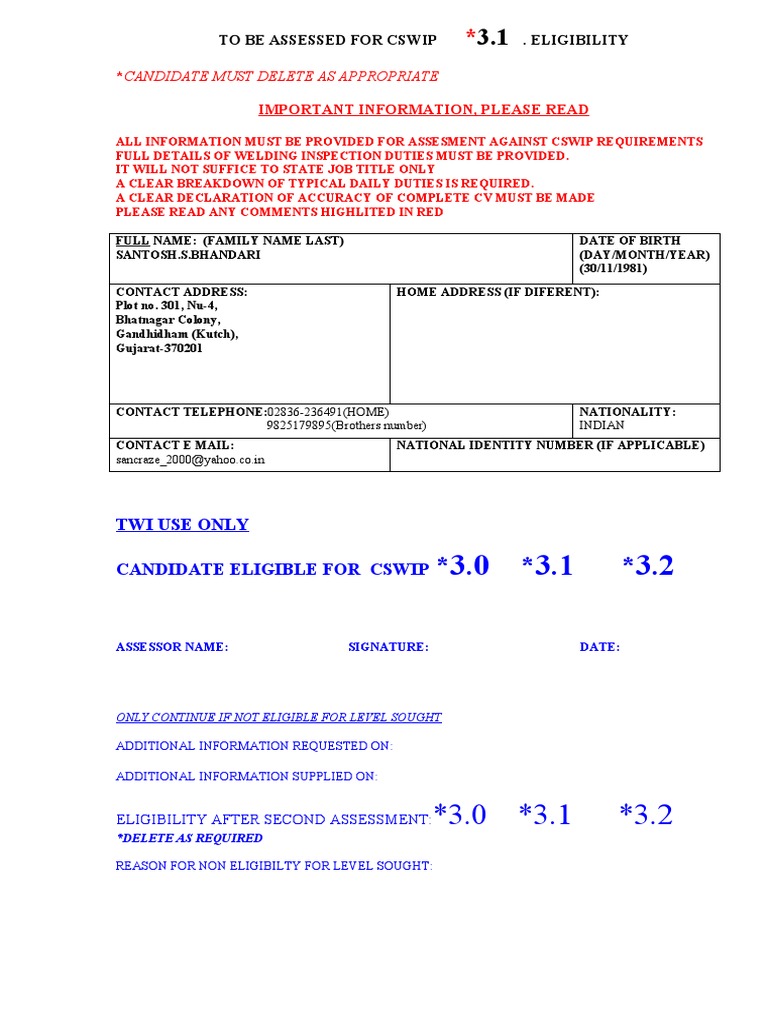 TWI Form 1 | PDF | Nondestructive Testing | Welding