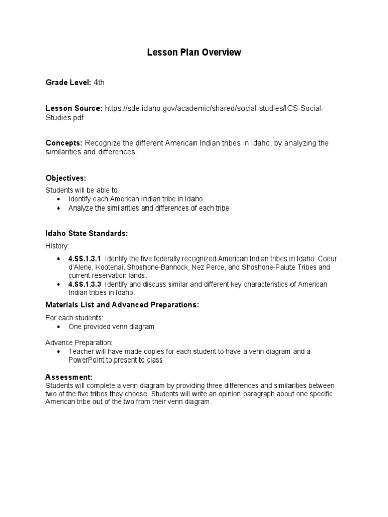 Lesson Plan Overview: Studies PDF | PDF | Idaho | Indigenous Peoples Of ...