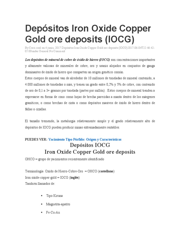 Depósitos Iron Oxide Copper Gold Ore Deposits | PDF | Minerales | Hierro