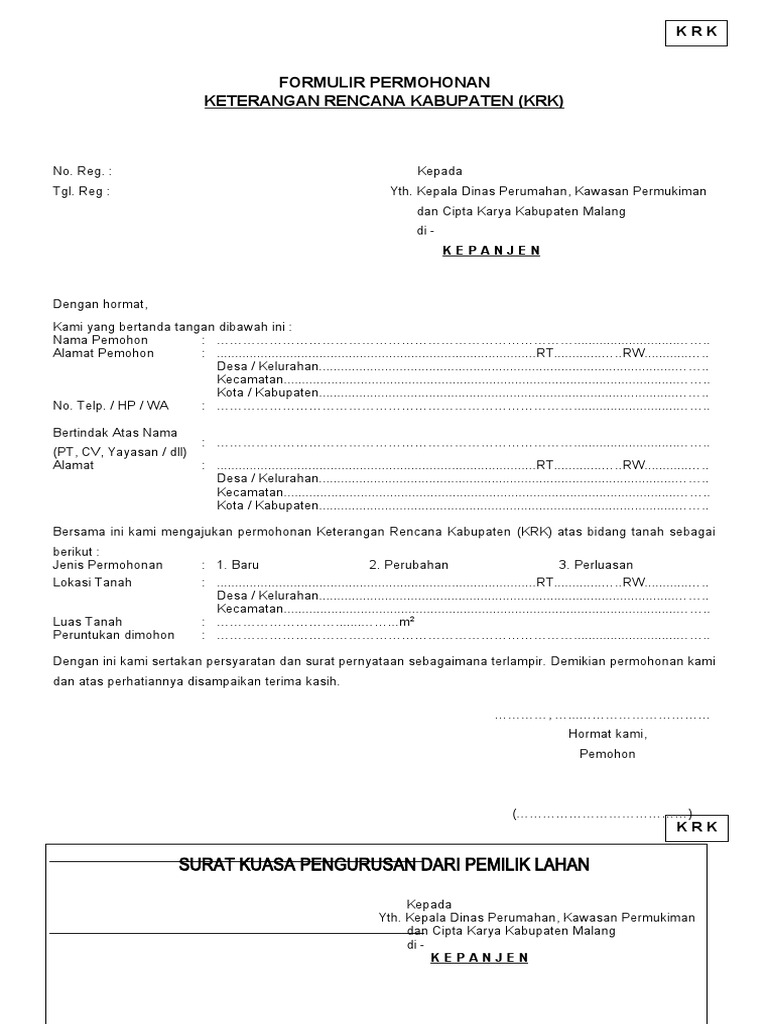 Formulir Permohonan KRK Malang | PDF