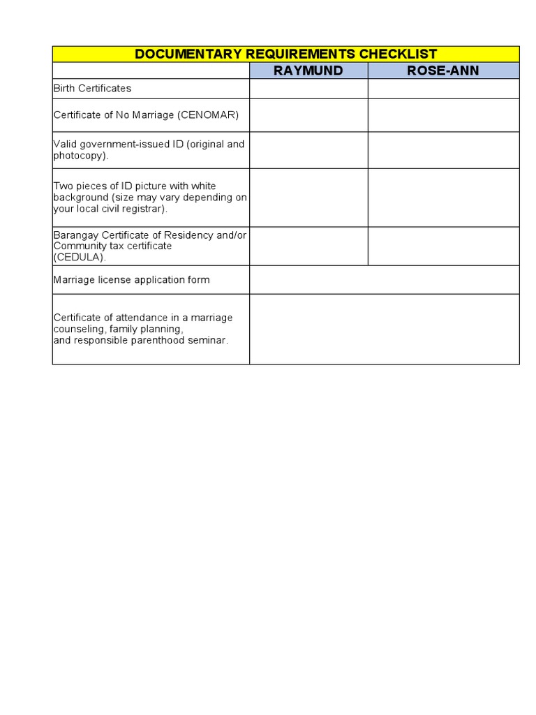 Documentary Requirements For Civil Wedding | PDF