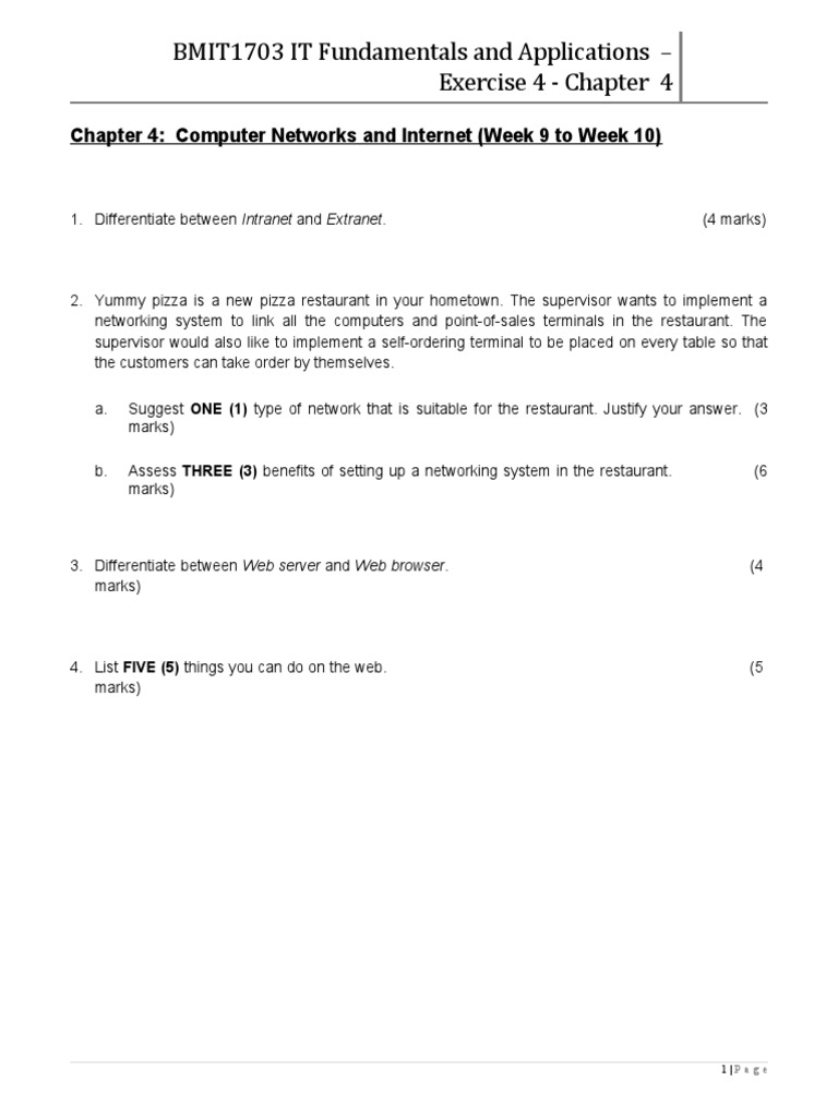 Exercise 4Q - Chapter 4 Computer Networks and Internet | PDF
