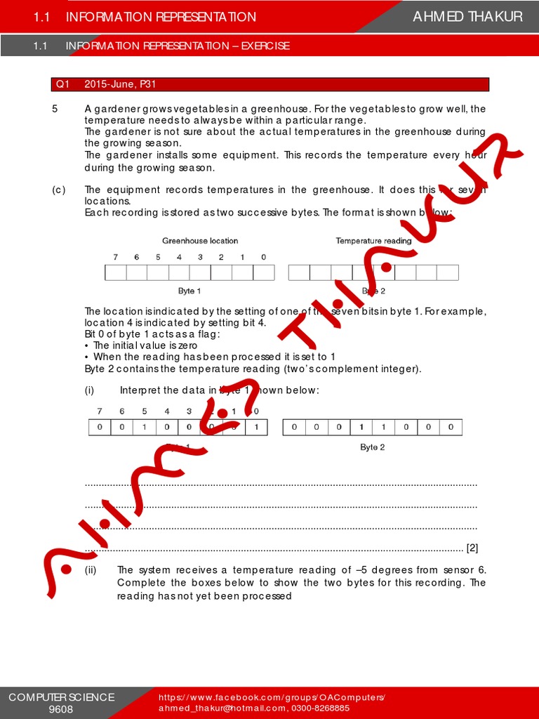 1.1 Information Representation - Exercise | PDF | Binary Coded Decimal | Data Compression