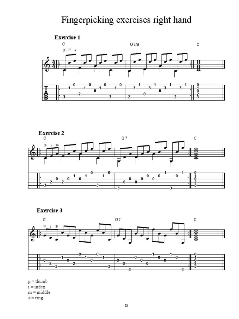 Fingerpicking Exercises Right Hand | PDF | Divertissement (Général)