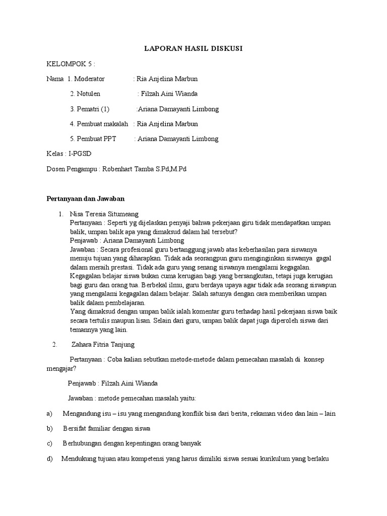 Laporan Hasil Diskusi Kelompok 5 KDPSD | PDF