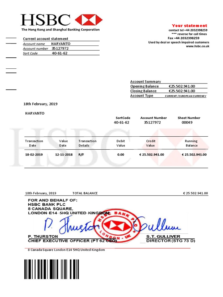 Hsbc Bank Statement Template