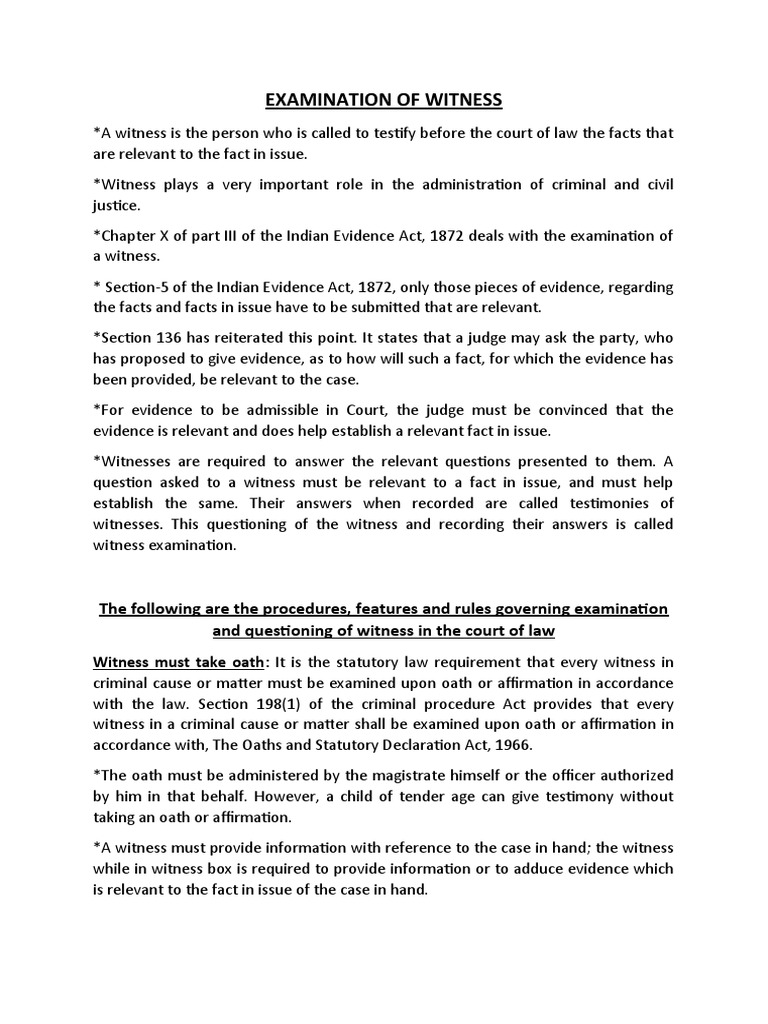Examination of Witness | Download Free PDF | Cross Examination | Witness