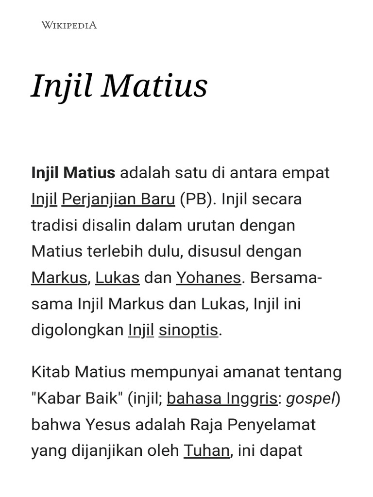 Injil Matius - Wikipedia Bahasa Indonesia, Ensiklopedia Bebas PDF | PDF ...
