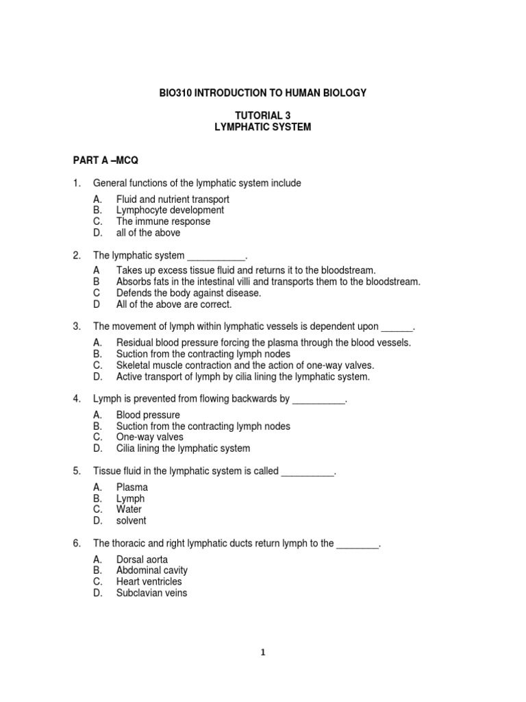 Lymphatic System Overview and MCQs | PDF | Lymphatic System | Angiology