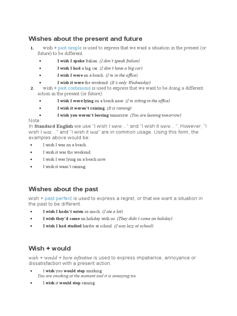 Wishes About The Present and Future: Past Simple | PDF | Morphology ...