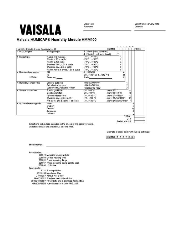 HMM100 Order Form - 3 PDF | PDF | Sensor | Electrical Engineering