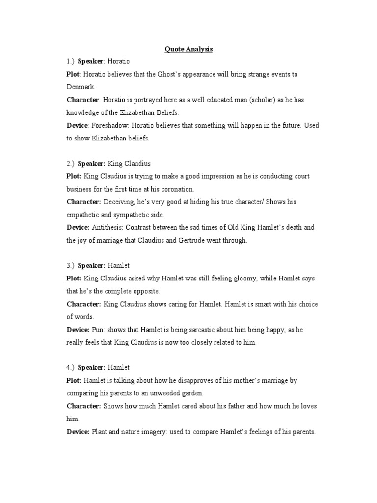 Hamlet Quote Analysis and Themes | PDF | Hamlet | Shakespearean Tragedies