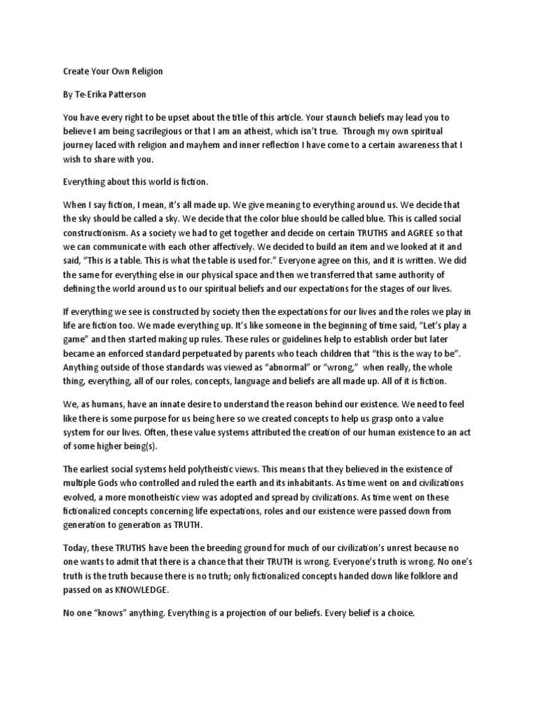 Create Your Own Religion Guide | PDF | Truth | Existence