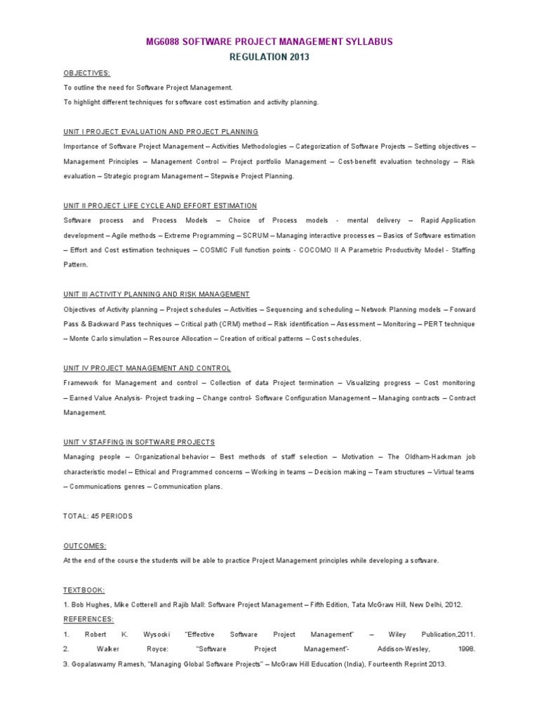 MG6088 Software Project Management Syllabus | PDF | Project Management ...