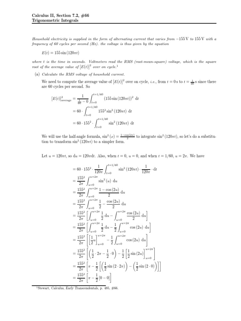 07 02 066 Trigonometric Integrals Pdf Root Mean Square Teaching 3106