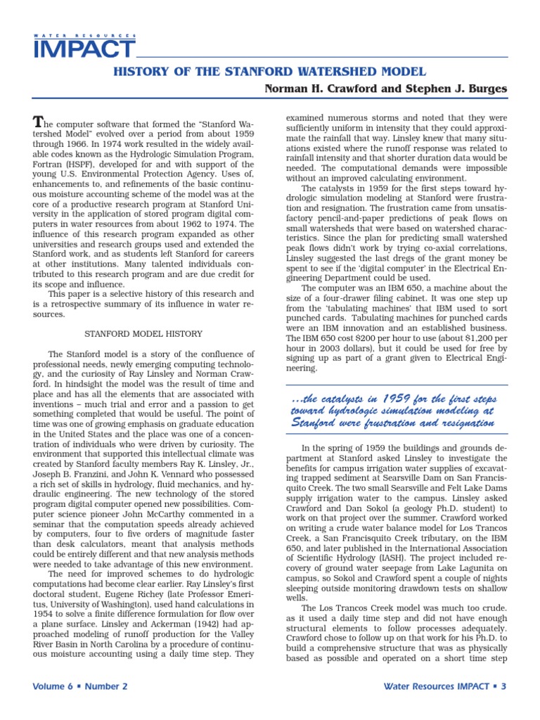 History of The Stanford Watershed Model PDF | PDF | Hydrology | Simulation