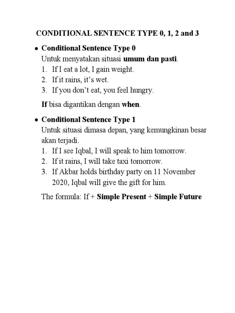Conditional Sentence Type 0, 1, 2, and 3 | PDF