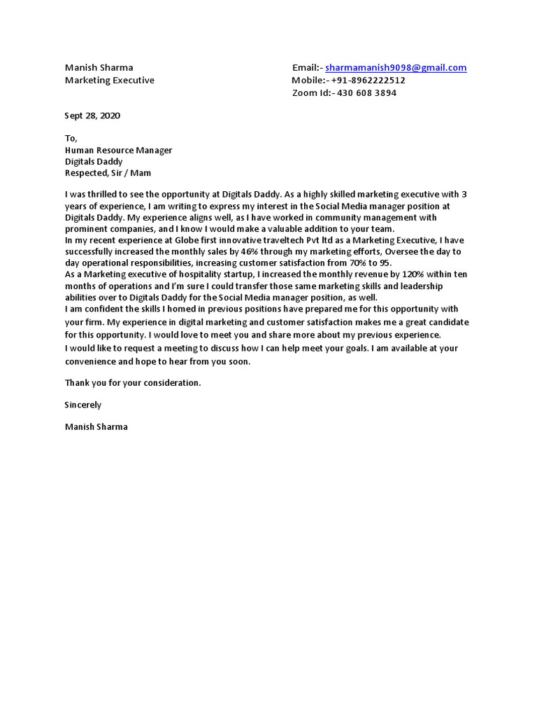 Cover Letter - Social Media Manager | PDF