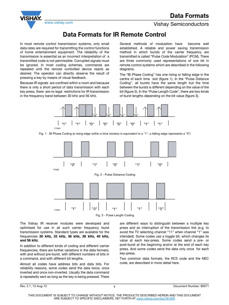 Data Formats for IR Remote Control Codes | PDF | Data Transmission | Bit