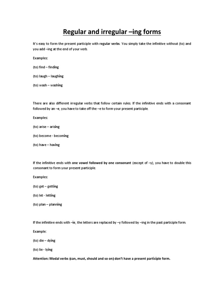 Present Participle Formation Guide | PDF | Language Arts & Discipline