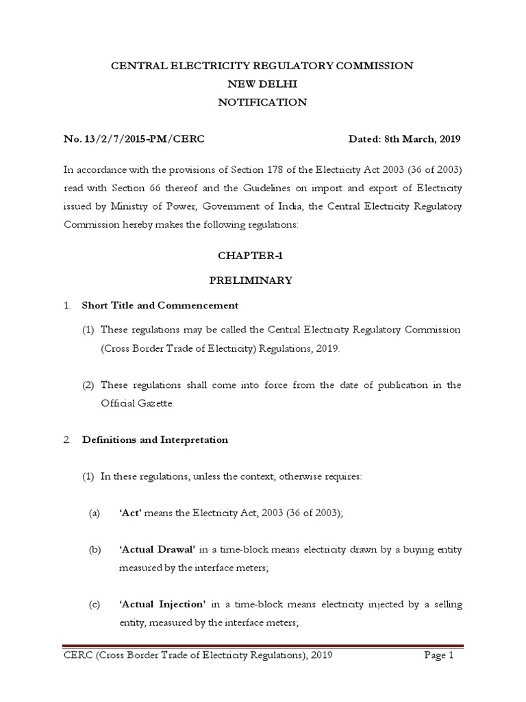 CERC Regulations 2019 | PDF | Electrical Grid | Electric Power Transmission