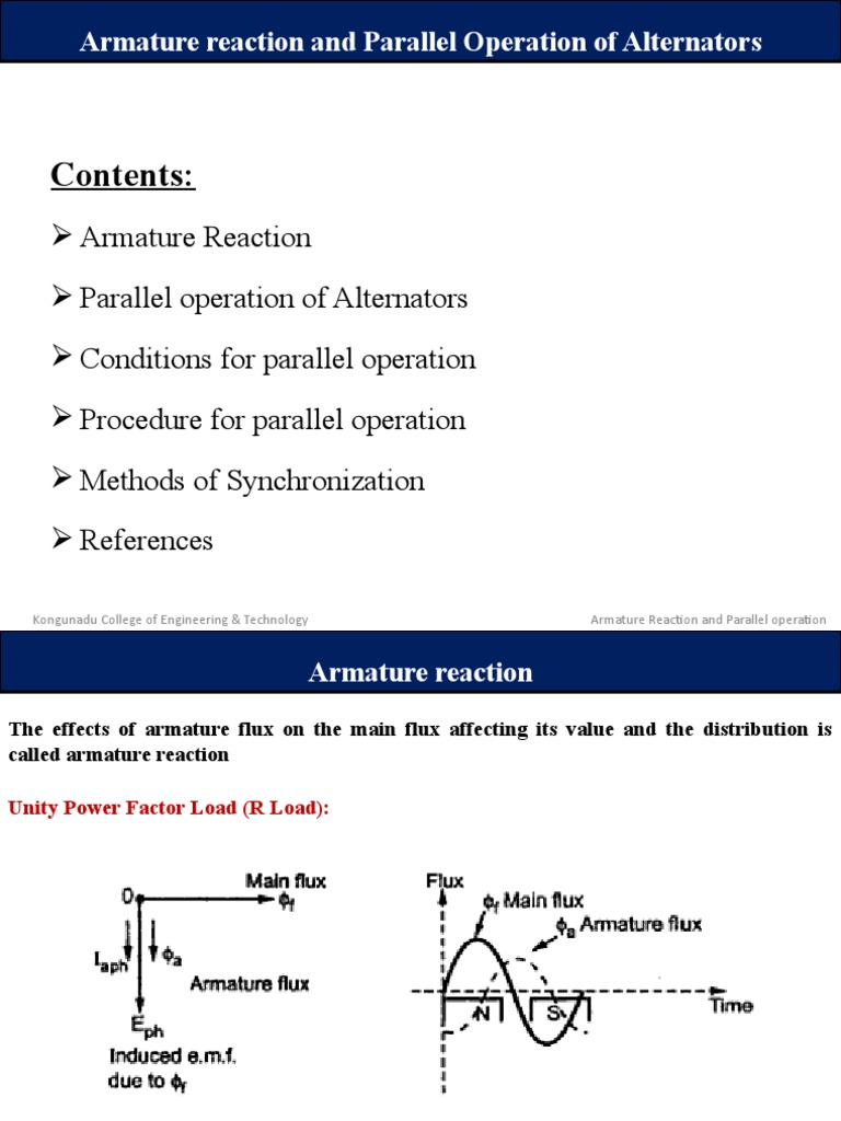 Armature Reaction and Parallel Operation | PDF | Electric Generator | Components