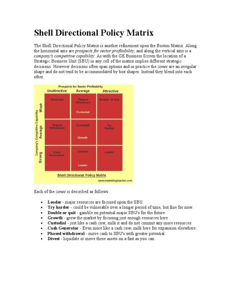 Shell Directional Policy Matrix | PDF