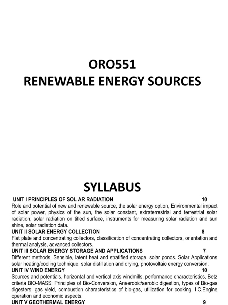 ORO551 Renewable Energy Sources | Download Free PDF | Sun | Electromagnetic Radiation