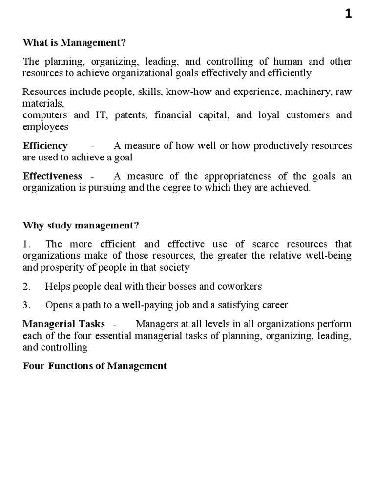 Management Short Notes | PDF | Goal | Resource