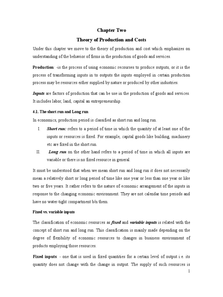 Theory of Production & Cost | PDF | Production Function | Average Cost