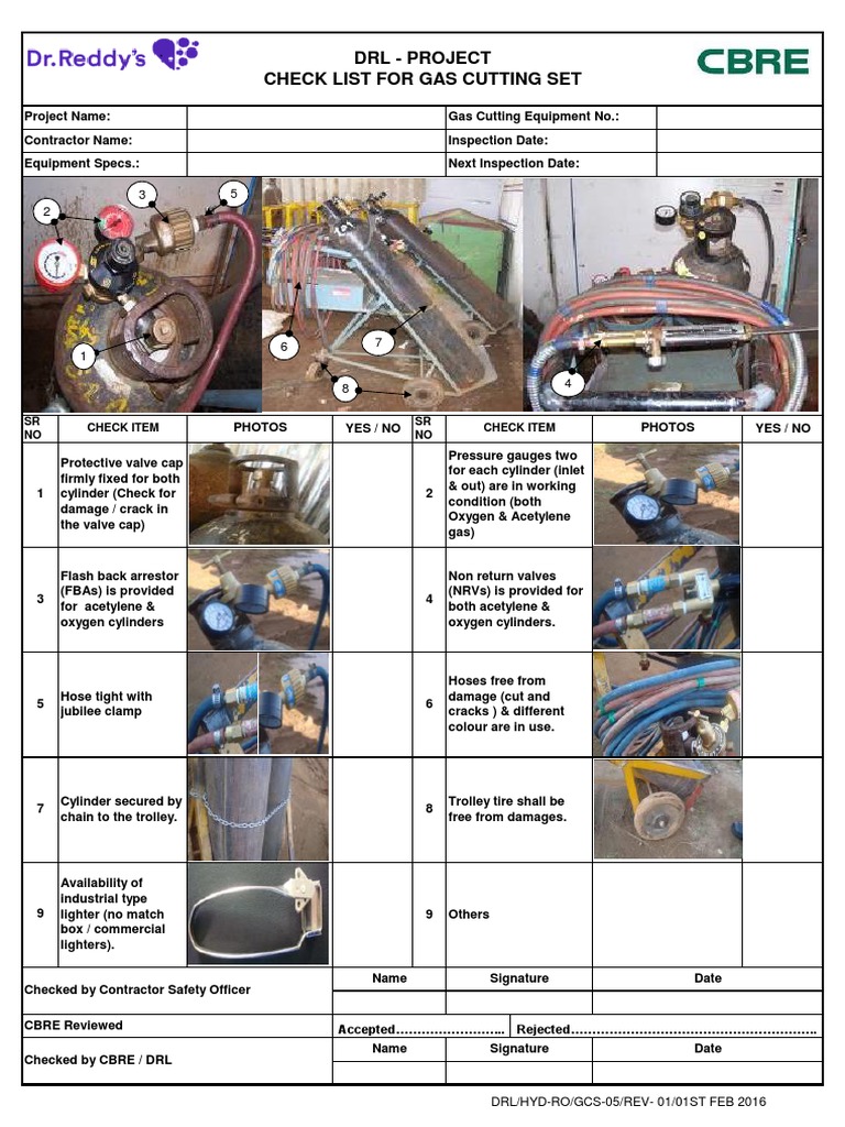 05 Check List For Gas Cutting Set-1-1 | PDF | Gases | Chemical Engineering