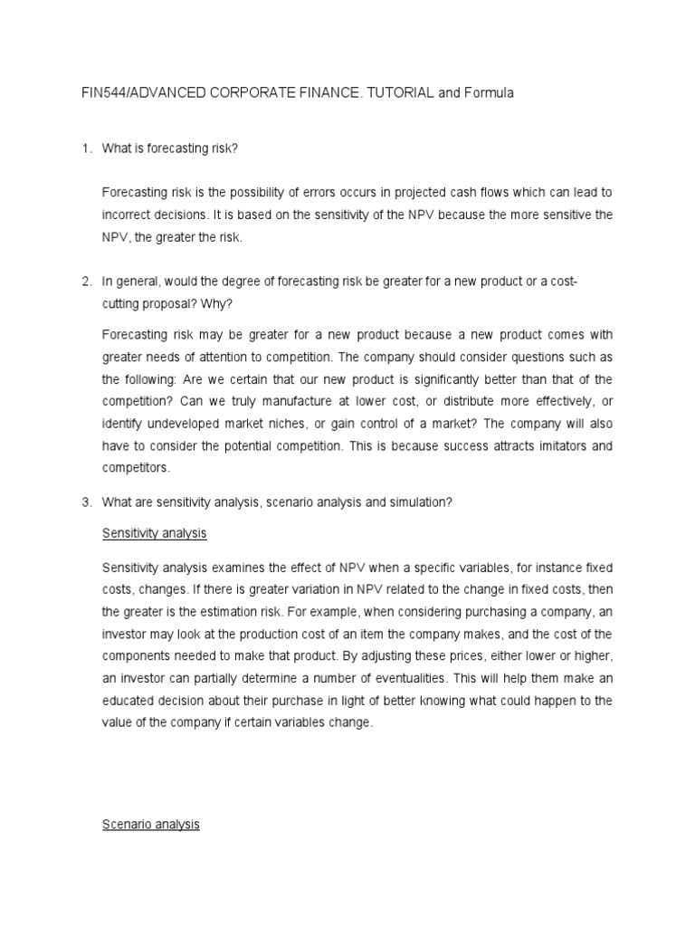Fin544 TUTORIAL and Formula | PDF | Depreciation | Sensitivity Analysis