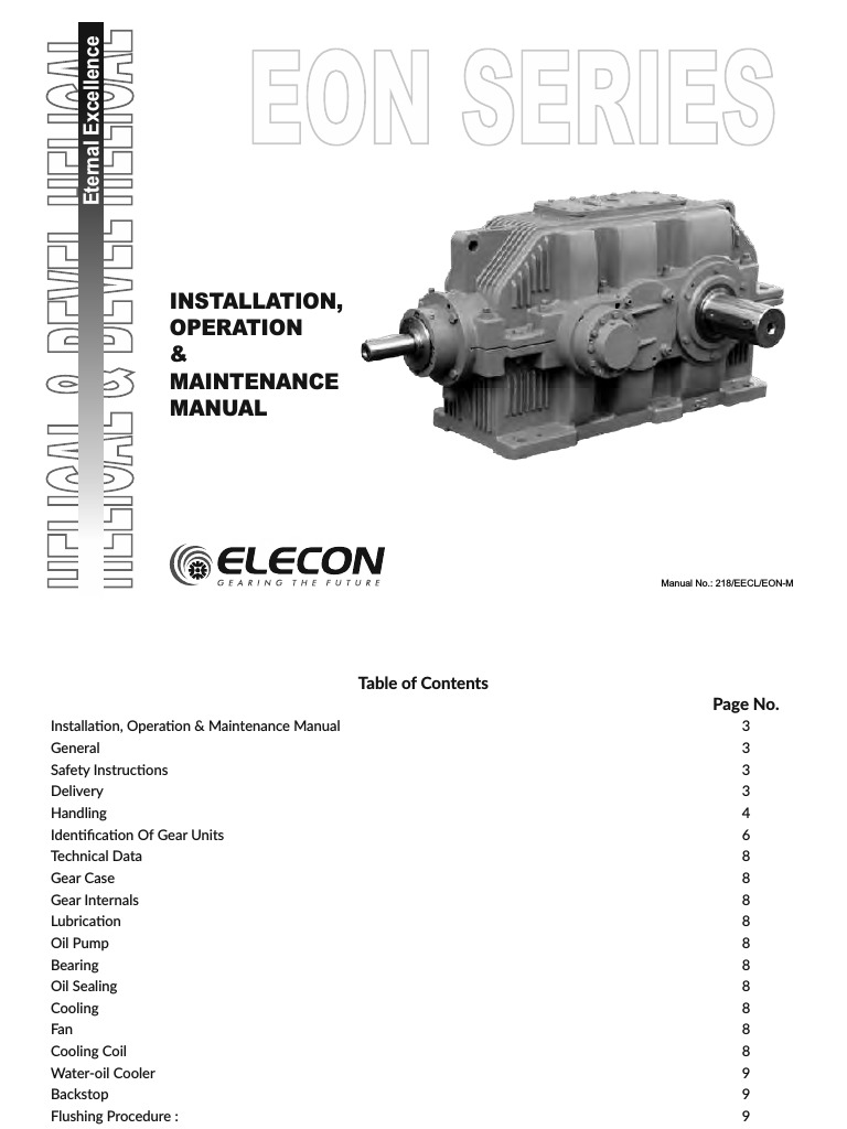 Eon Series: Installation, Operation & Maintenance Manual | PDF | Gear ...