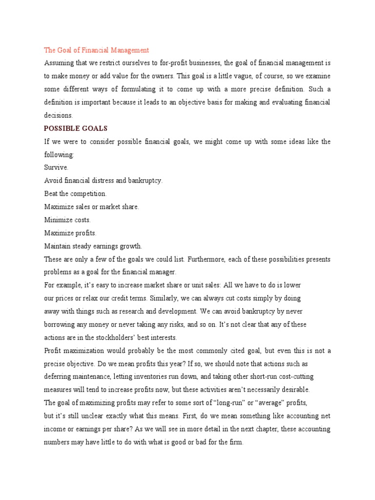 The Goal of Financial Management | PDF | Stocks | Profit (Economics)