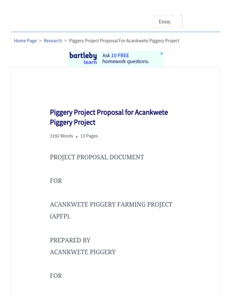 Piggery Project Proposal For Acankwete Piggery Project - Bartleby | PDF ...