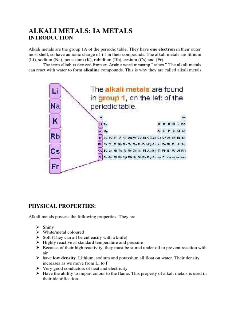 IA Metals: Properties & Reactions | PDF | Lithium | Sodium