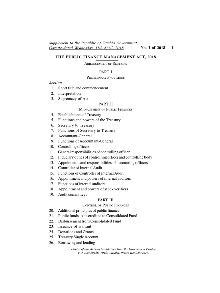 Public Finance Management Act 2018 | PDF | Internal Control | United ...
