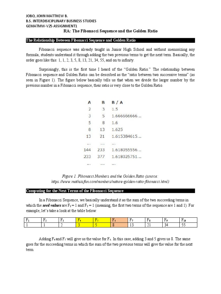 The Relationship Between Fibonacci Sequence and Golden Ratio | Download ...