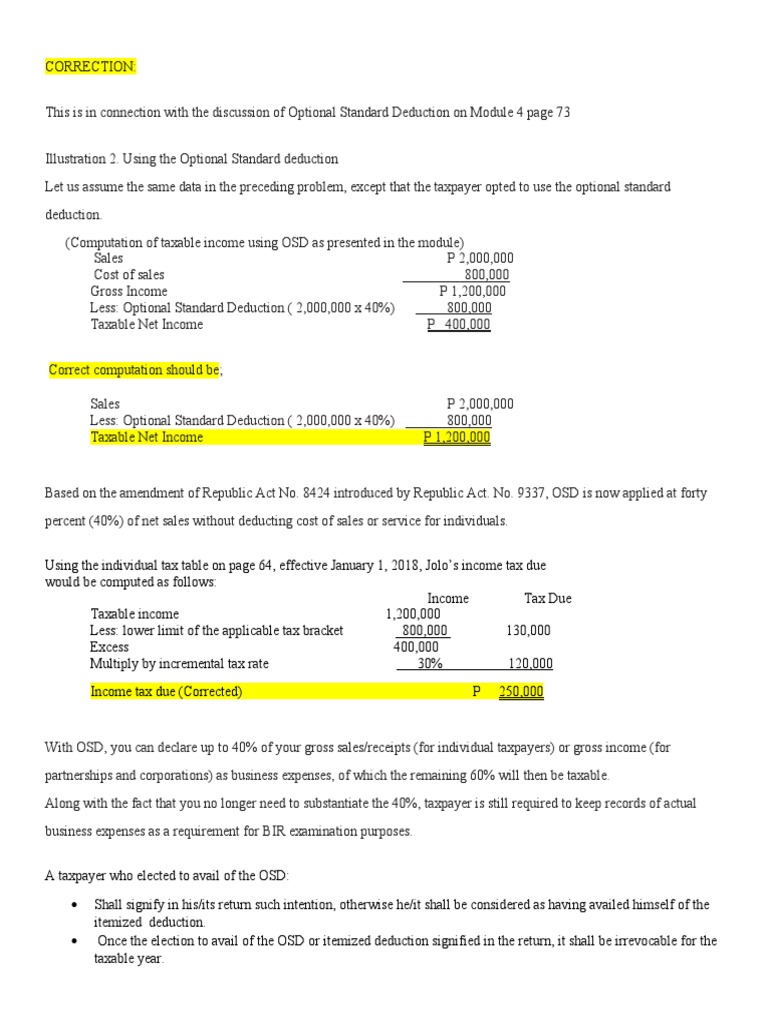 Osd Correction | PDF | Tax Deduction | Income Tax