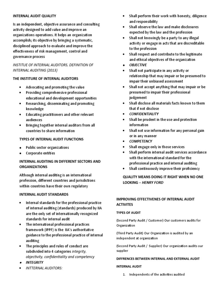 Institue of Internal Auditors, Definition of Internal Auditing (2013 ...