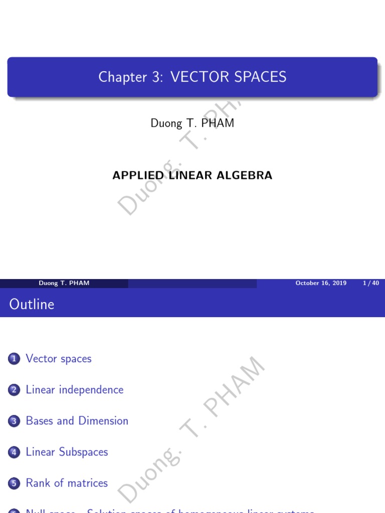 T. Pham: Chapter 3: VECTOR SPACES | PDF | Basis (Linear Algebra) | Linear Subspace