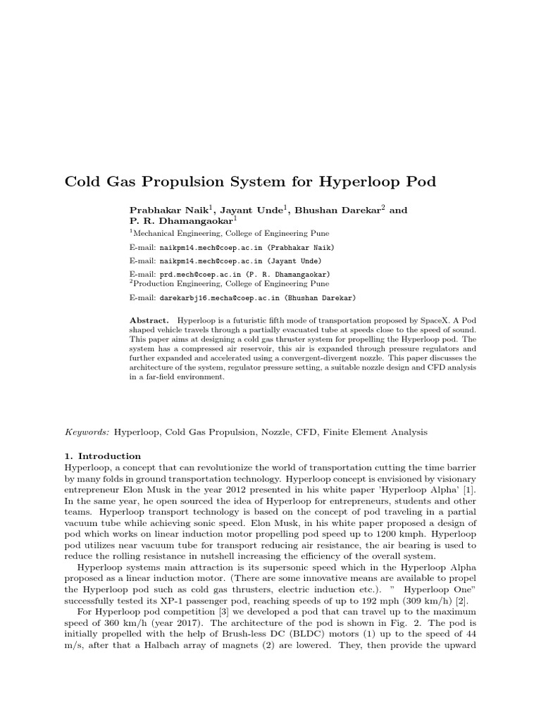 Cold Gas Propulsion System For Hyperloop Pod | PDF | Hyperloop | Rocket ...