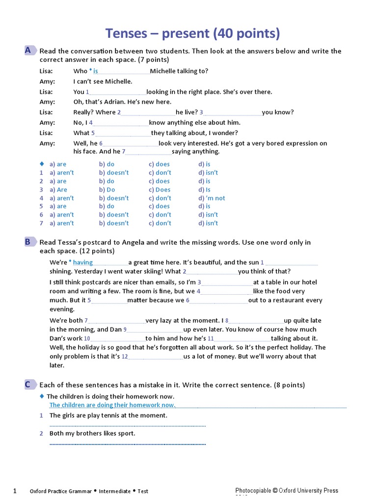Test A-Present Tenses | PDF