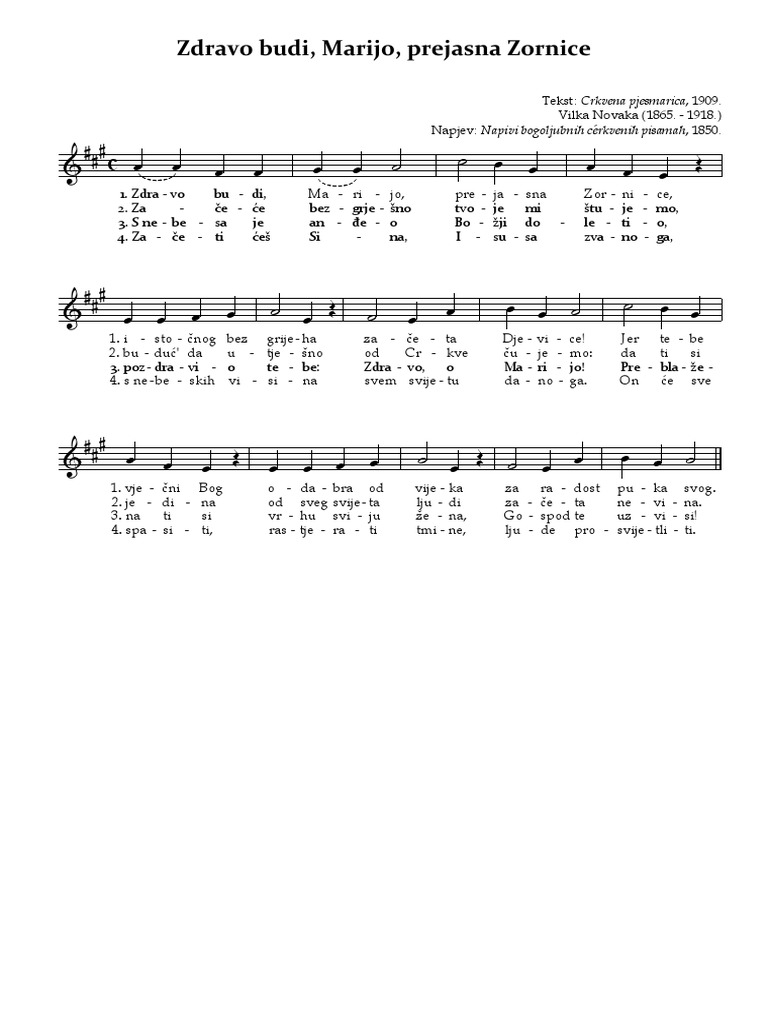 Zdravo Budi, Marijo, Prejasna Zornice | PDF