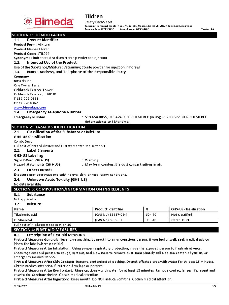 Tildren: Section 1: Identification | PDF | Firefighting | Personal ...